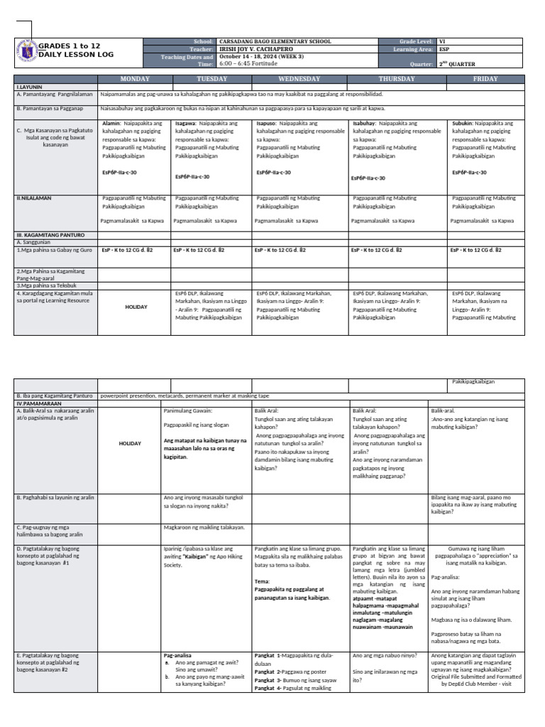 DLL - Esp 6 - Q2 - W3 | PDF