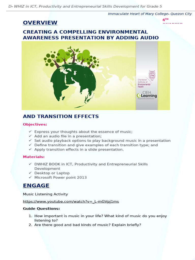 Grade 5: Music & Presentation Skills | PDF