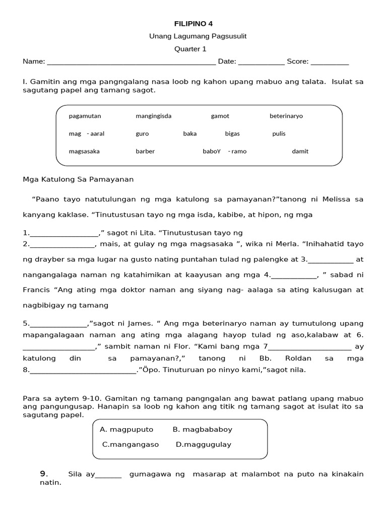 Grade 4 Summative Test in Filipino Modules 1-3 | PDF