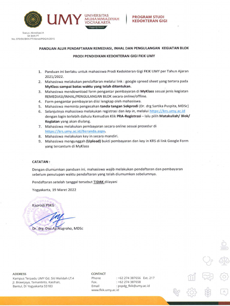 Panduan Alur Pendaftaran Remdisiasi, Inhal Dan Pengulangan Blok - PSKG ...