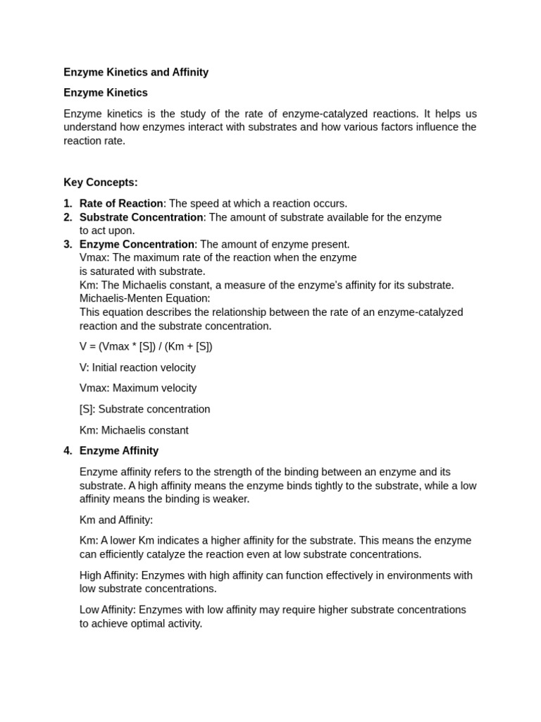 Enzyme Kinetics and Affinity | PDF | Enzyme | Enzyme Kinetics