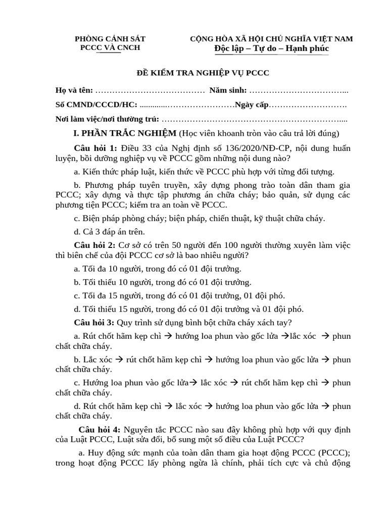 Đề PCCC số 07 | PDF