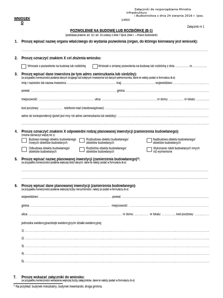 Wzór B-1 Wniosek o Pozwolenie Na Budowe | PDF
