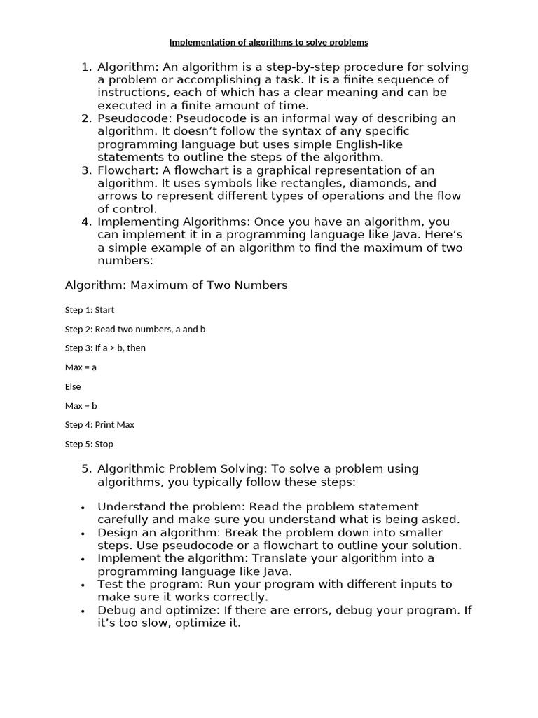 Implementation of Algorithms to Solve Problems | PDF