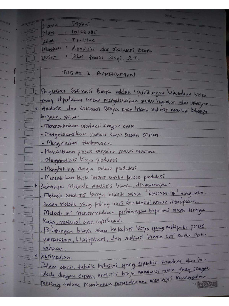 Analisis Dan Estimasi Biaya - Triyani | PDF