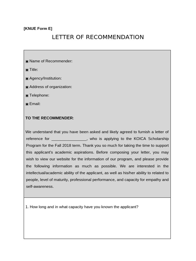 KOICA Scholarship Recommendation Form | PDF