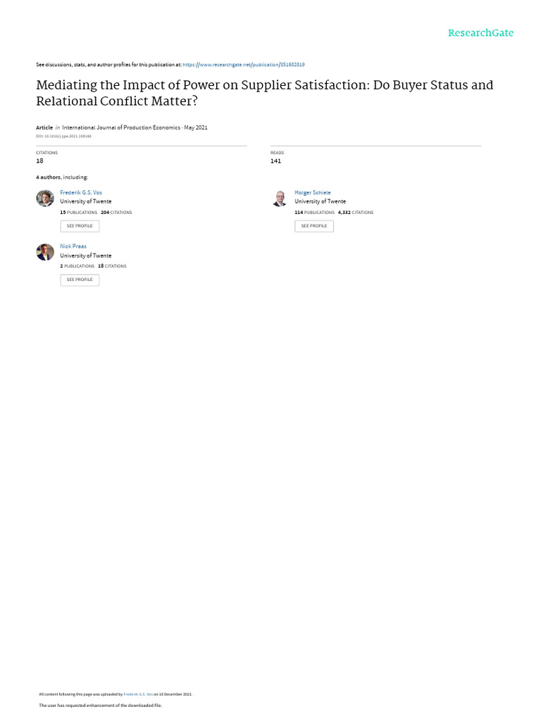 Mediating The Impact of Power On Supplier Satisfa 2021 International ...