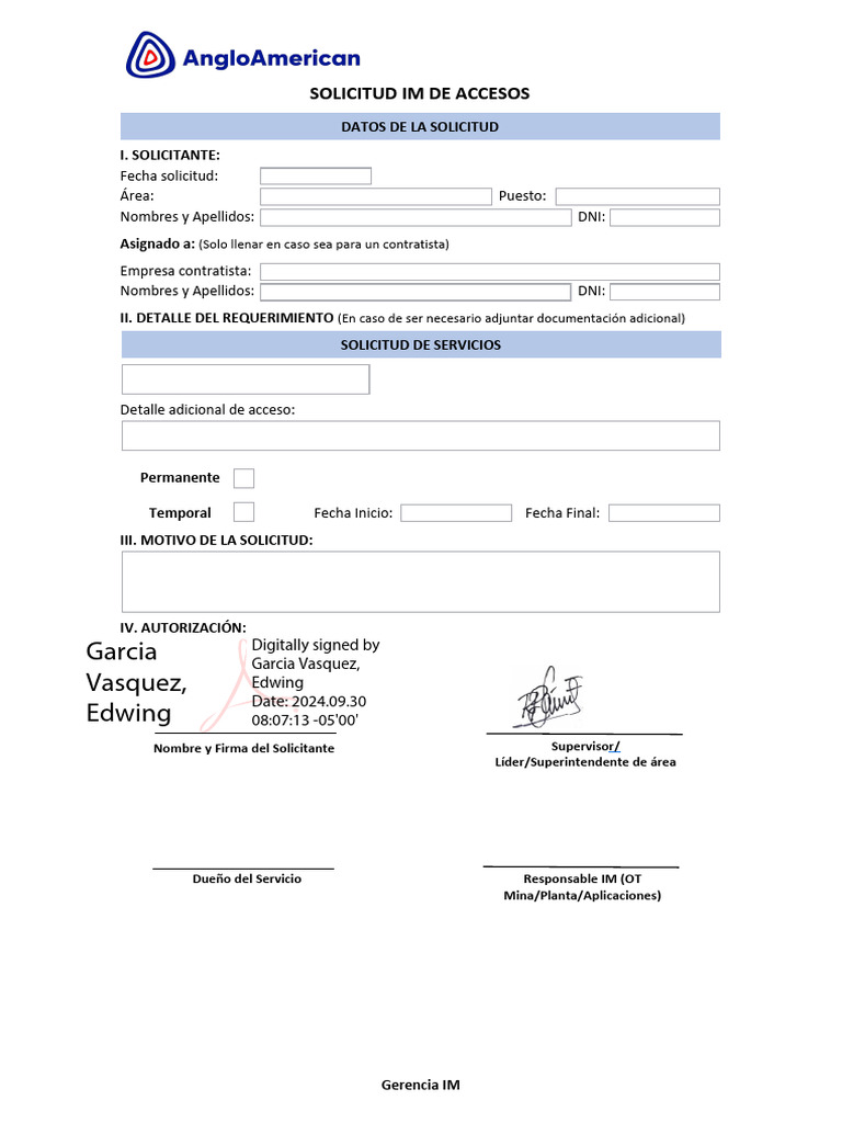 Formato Solicitud de Accesos - V3firma OK | PDF