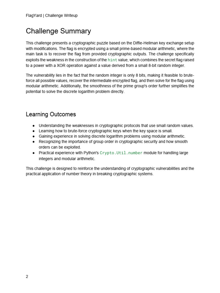 FlagYard - Challenge Writeup | PDF | Cryptography | Arithmetic