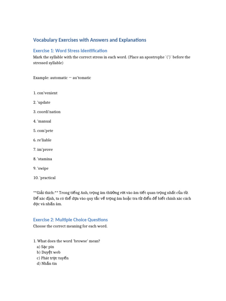 Vocabulary Exercises with Answers | PDF