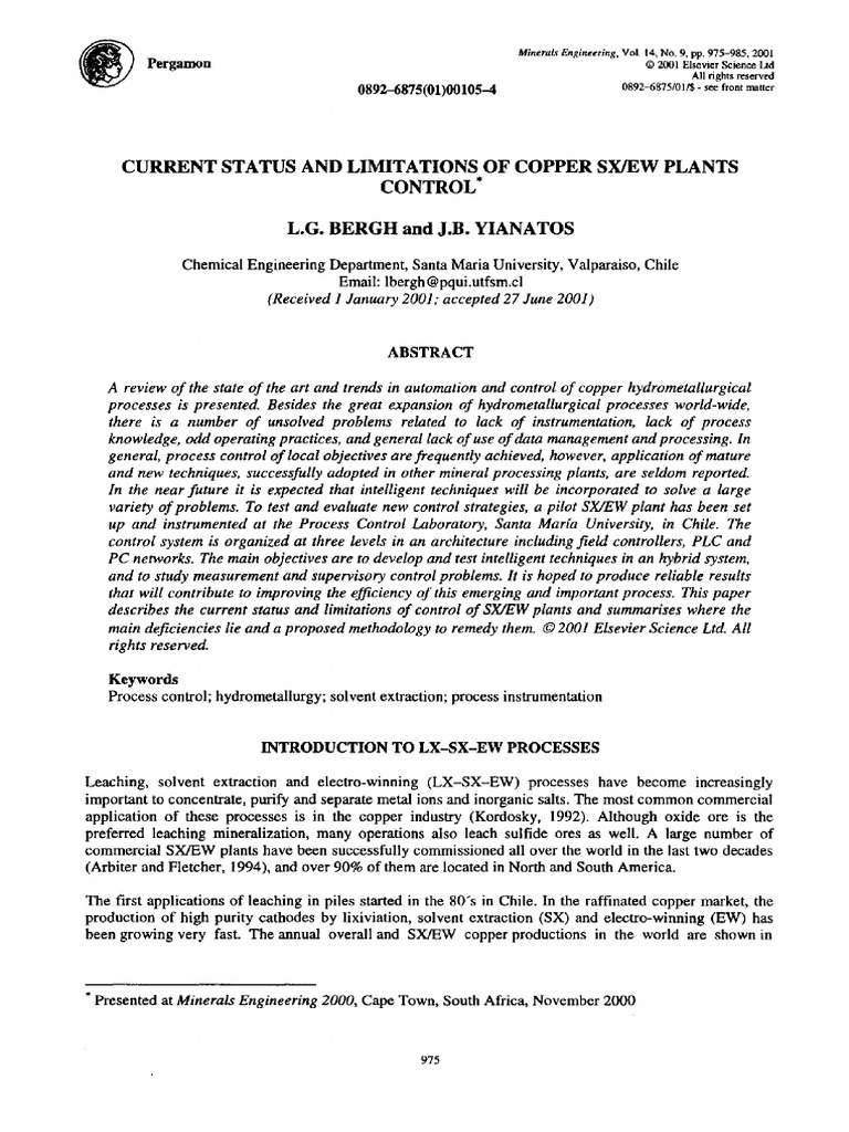 Copper SX/EW Plants: Control Challenges | PDF