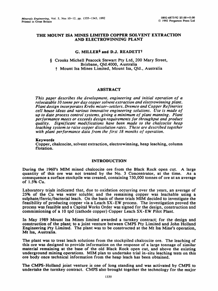Mount Isa Copper SX-EW Plant Overview | PDF | Materials | Chemical ...