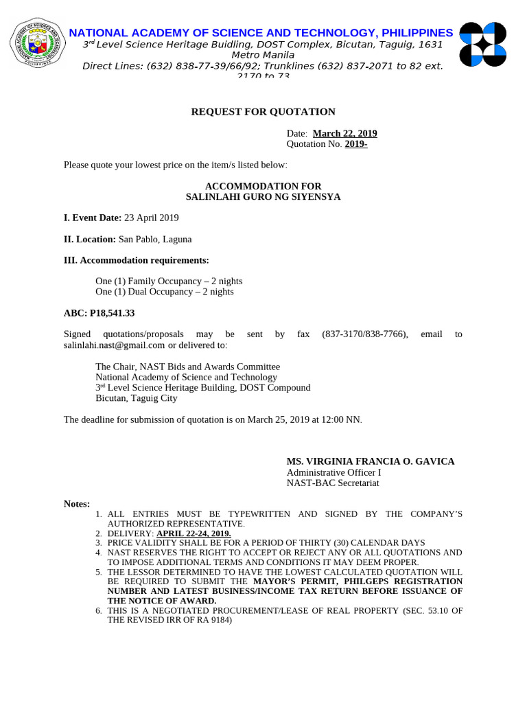 Annex C-RFQ Venue(Template) | PDF | Government Finances | Taxes