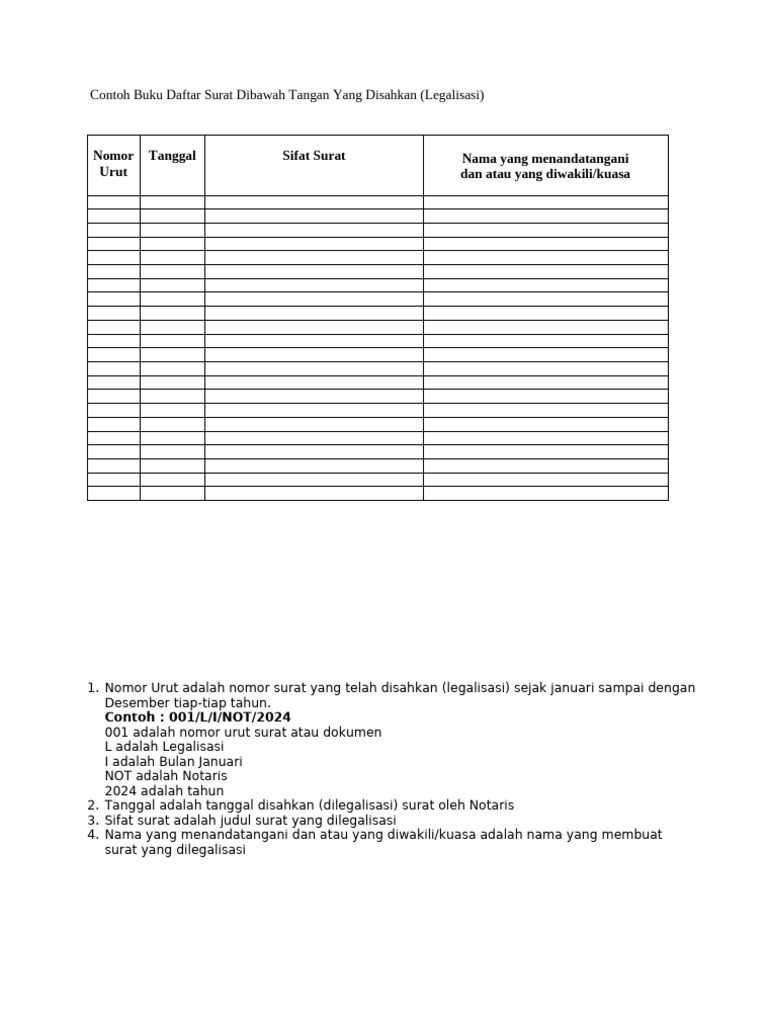 Contoh Tabel Buku Legalisasi | PDF