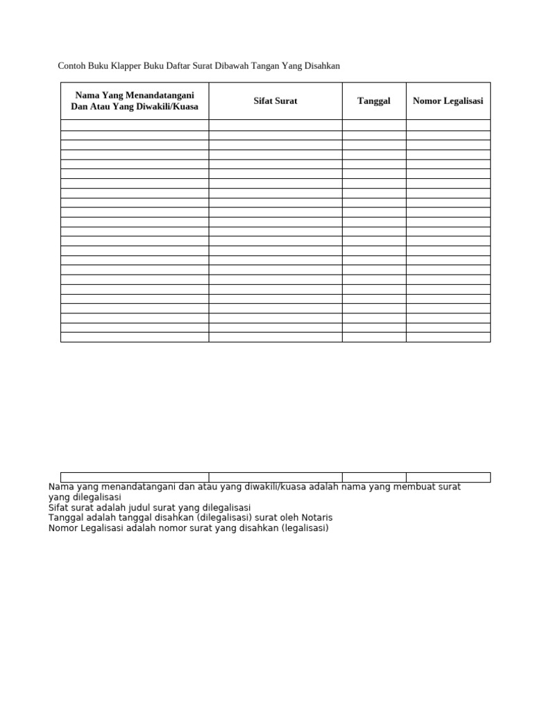 Contoh Tabel Buku Klapper Buku Daftar Surat Dibawah Tangan Yang ...