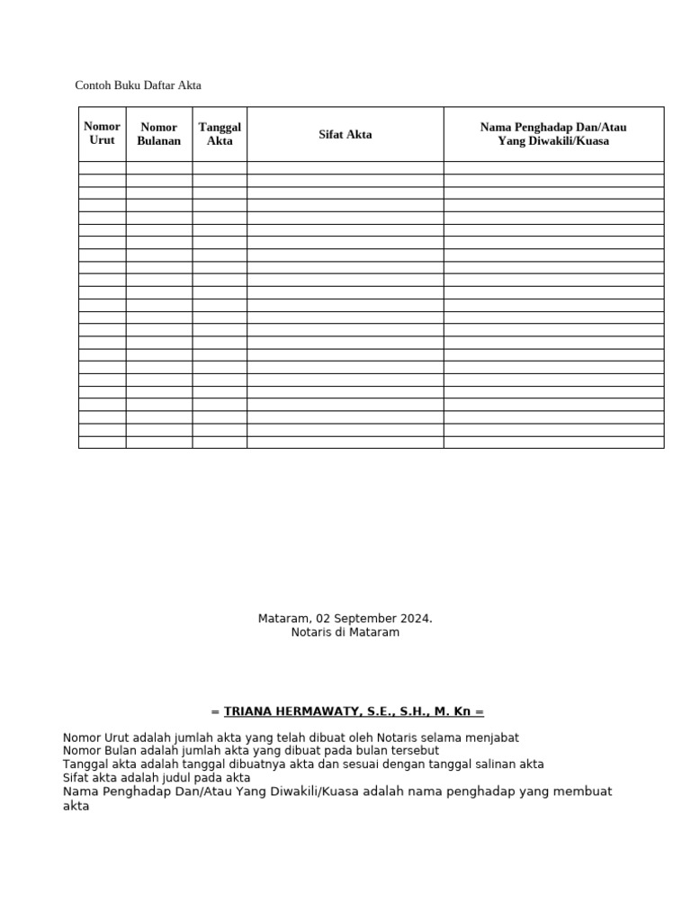 Contohtabel Buku Daftar Akta | PDF