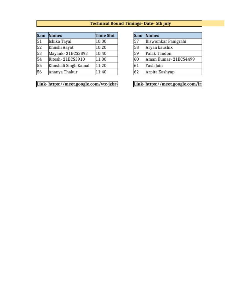 Technical Round Timings - July 5th | PDF