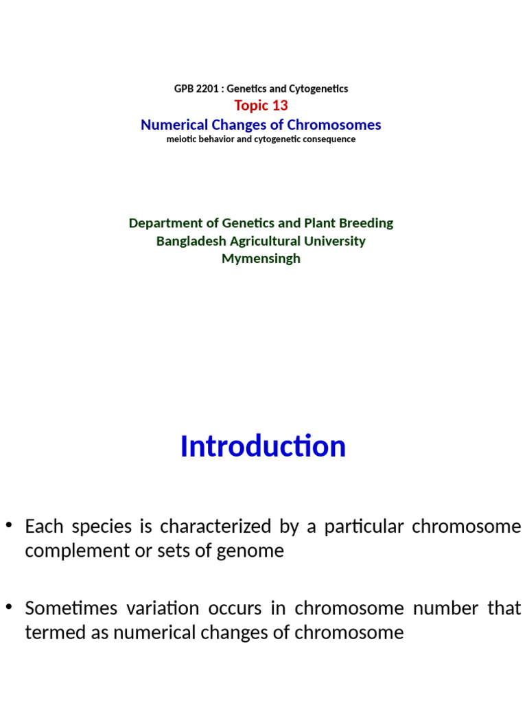 Ch13 Numerical Changes of Chromosomes-New | PDF | Ploidy | Meiosis