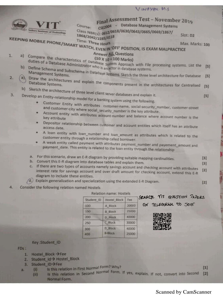 Cse2004 Fat 2K19 DBMS D2 | PDF