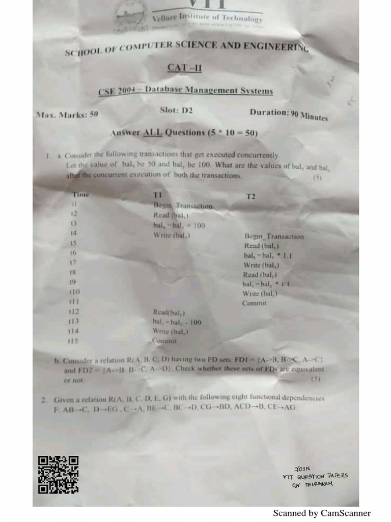 Cse2004 Cat2 DBMS Fall | PDF