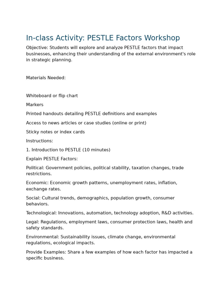 In-class Activity-PESTLE Factors Workshop | PDF | Innovation ...
