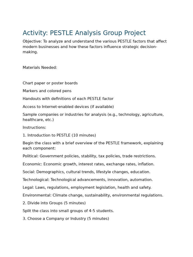PESTLE Analysis Group Project Guide | PDF | Innovation | Policy