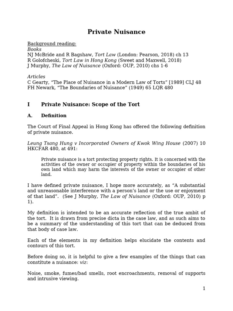 Land Based Torts 1 - Nuisance | PDF | Nuisance | Negligence