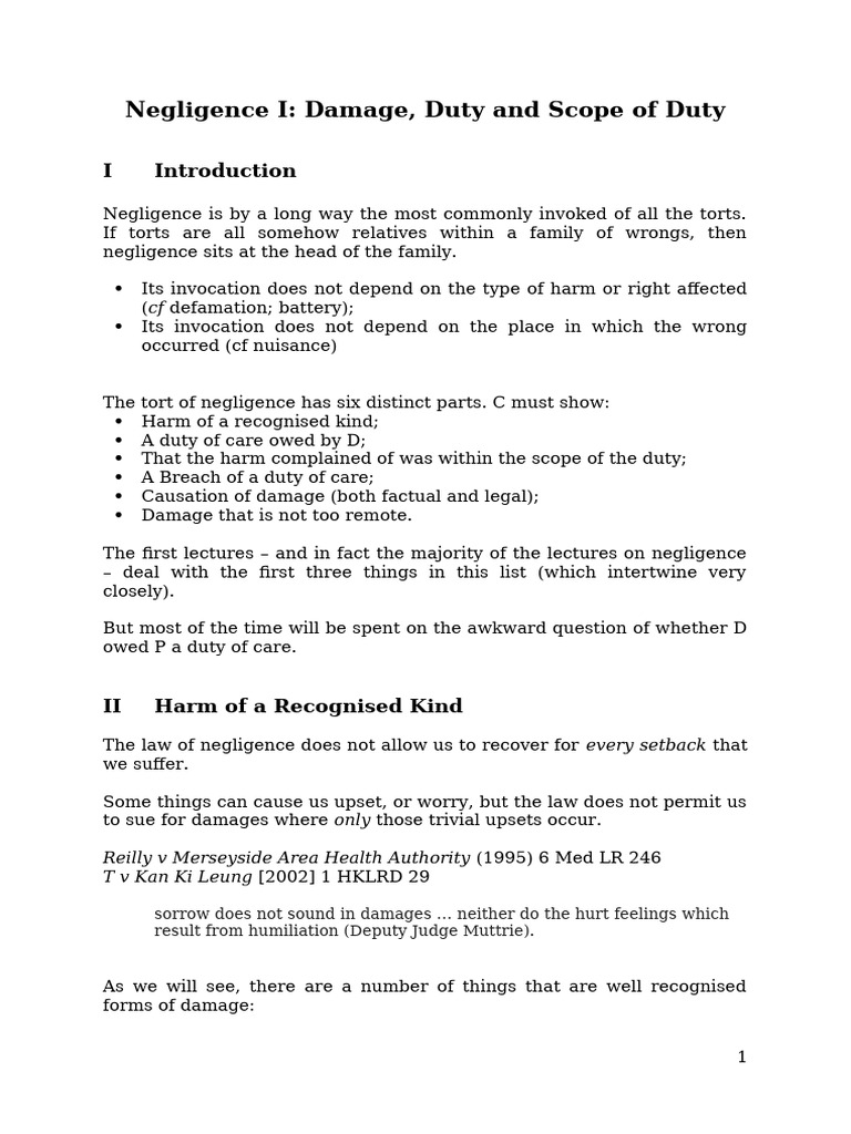 Negligence Duty and Related Issues | PDF | Negligence | Duty Of Care