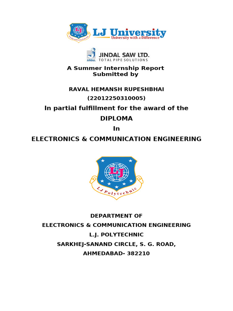 Title Page of Intership Report | PDF