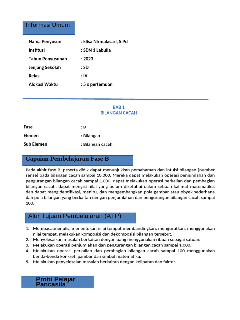 Modul Ajar MTK TP 1-5 OK | PDF