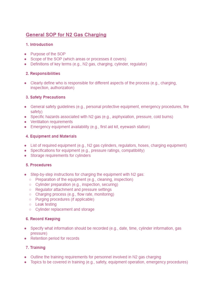 N2 Gas Charging SOP Overview | PDF | Safety