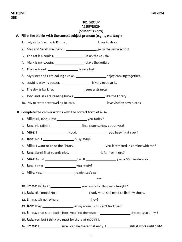 A1 Revision Handout Student | PDF | Linguistic Morphology