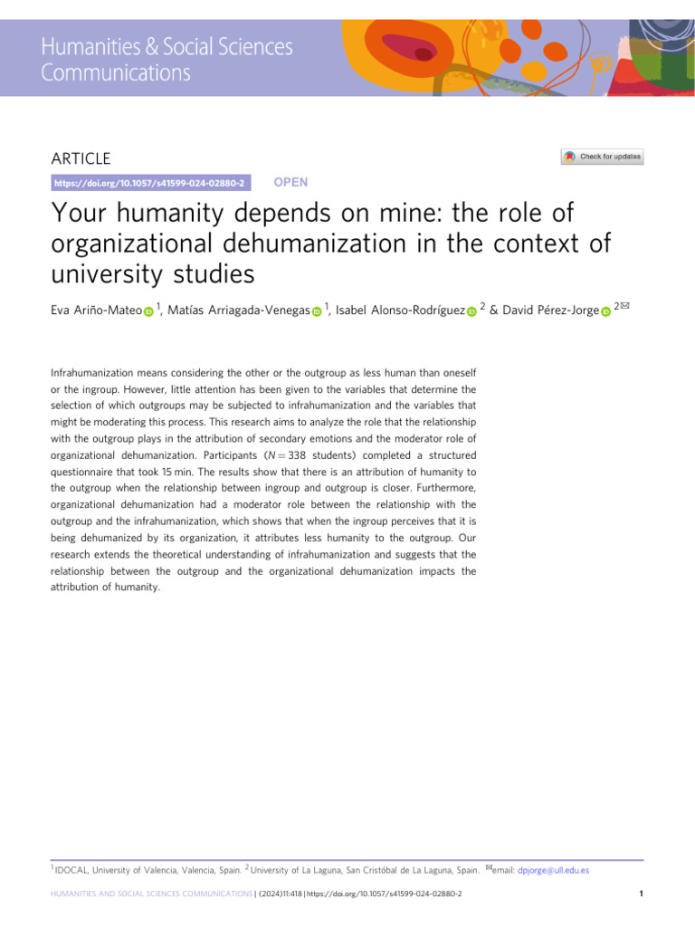 2024 Q1 Your Humanity Depends On Mine - The Role of Organizational Dehumanization in The Context ...