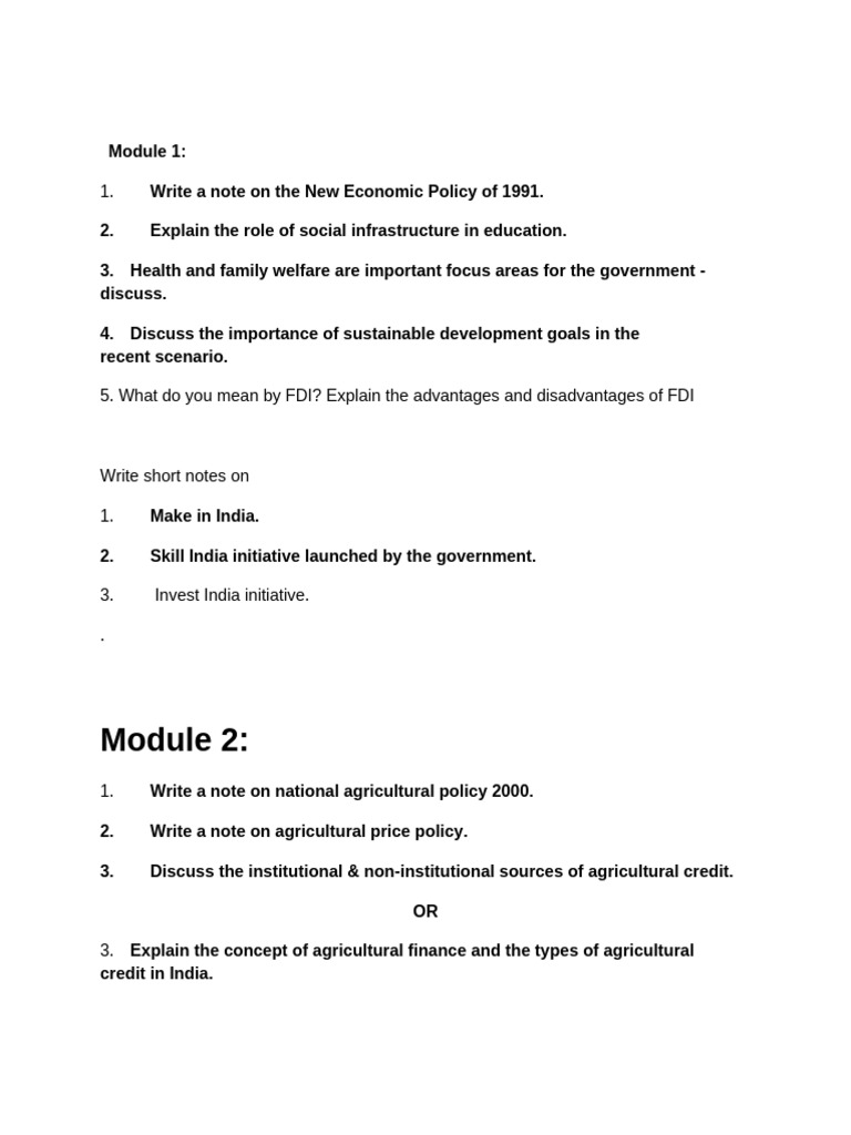 Module_wise Question Bank | PDF | Market (Economics) | Economy Of India