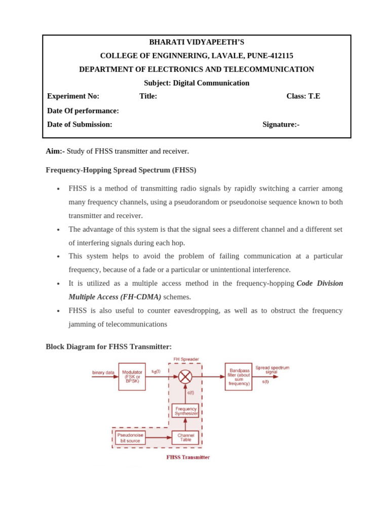 Expt No.6 FHSS | PDF