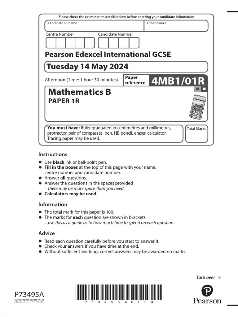 01a I4MB1 01R - May 2024 QP | PDF | Area | Euclidean Geometry