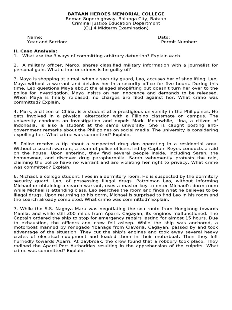 CLJ 4 Midterm Examination-Echo | PDF | Police | Arrest Warrant