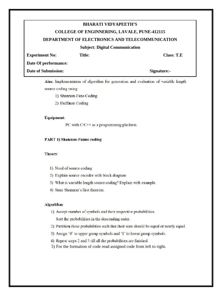 Expt No.8 Souce Coding | PDF