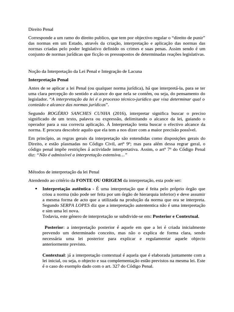 Interpretação Da Lei Penal e Integração de Lacuna | PDF | Crimes ...