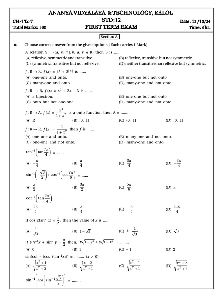 Firsttermexam d20 Oct 2024 | PDF | Mathematical Relations ...