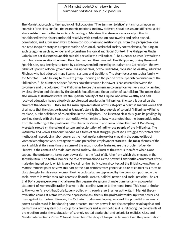 The Marxist Approach To The Reading of Nick Joaquin | PDF | Patriarchy | Marxism