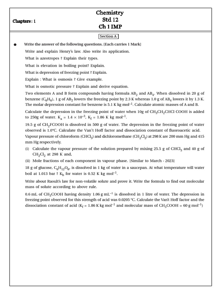 Ch1IMP - D18 Oct 2024 | PDF | Mole (Unit) | Chloroform