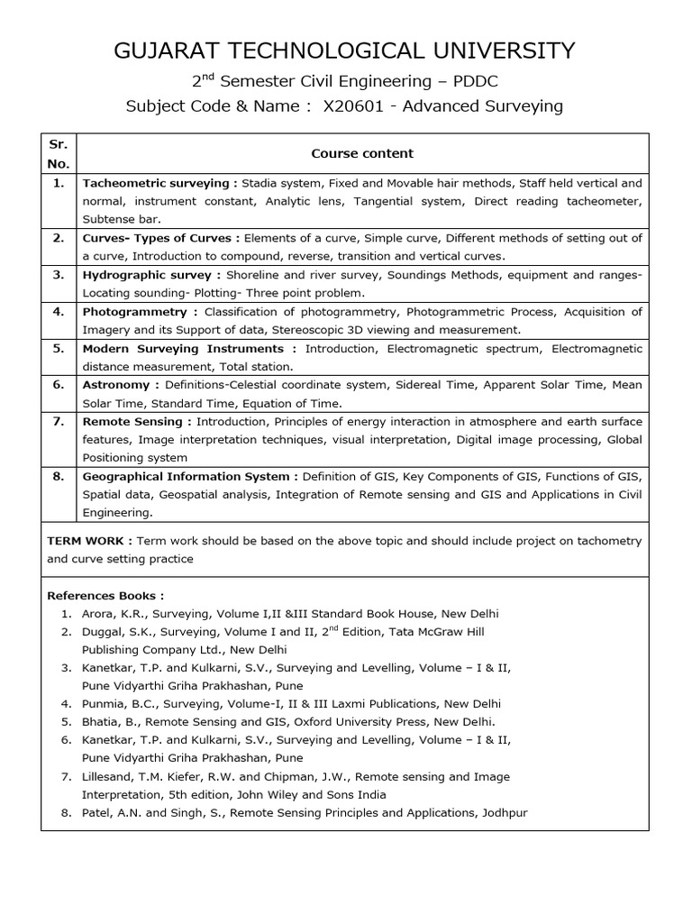 Advanced Surveying Course Overview | PDF | Surveying | Geographic ...