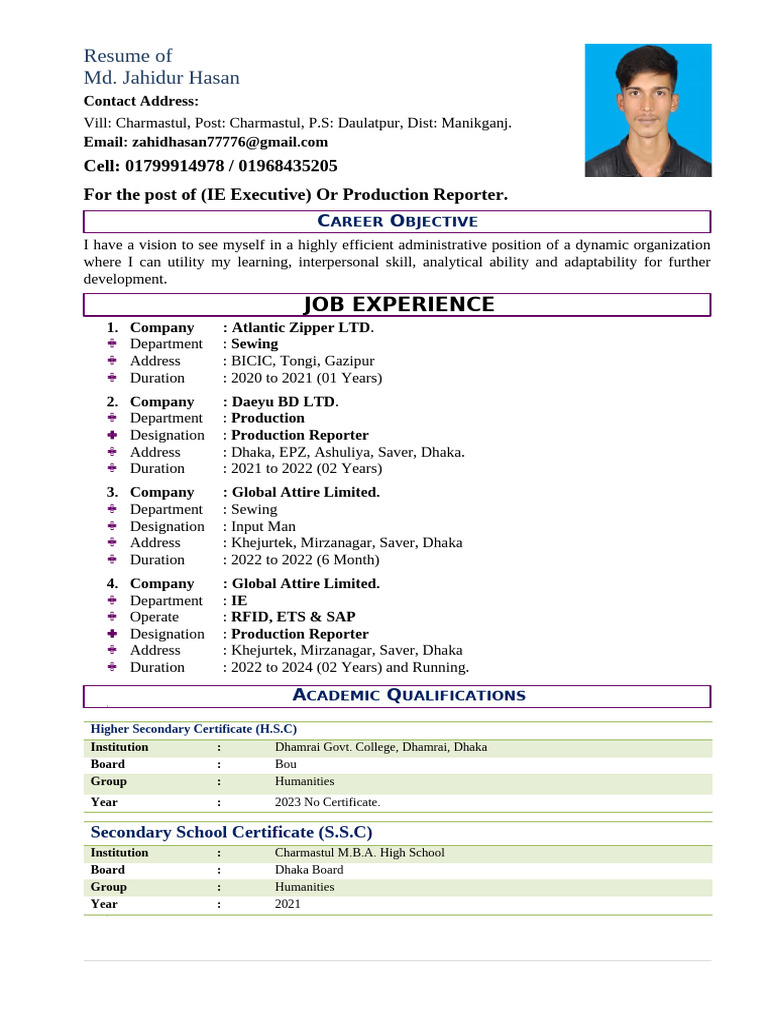 ZAHID-CV | PDF | Cognition