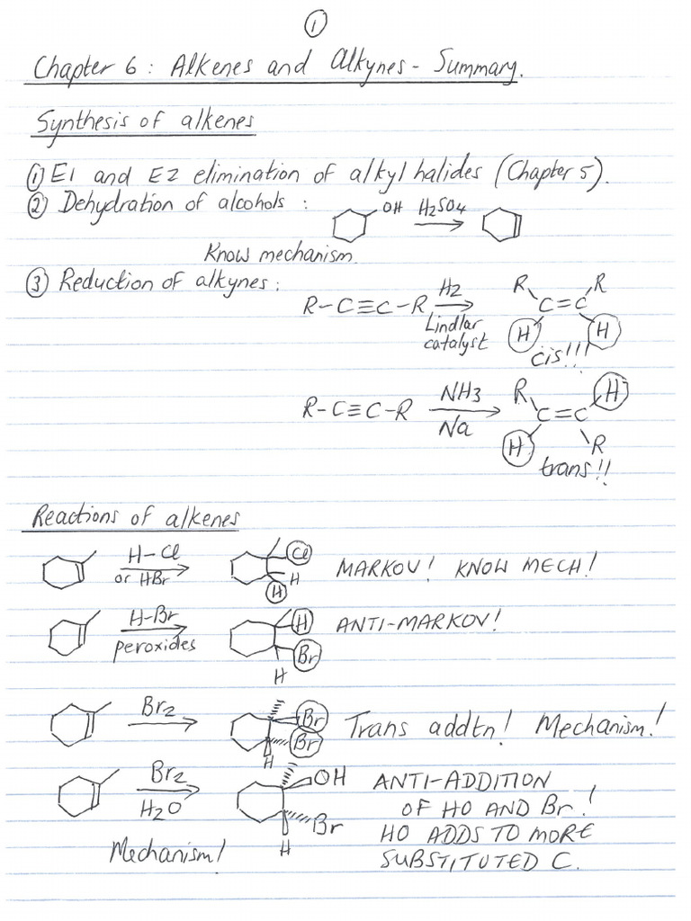 Alkenes and Alkynes Summary | PDF