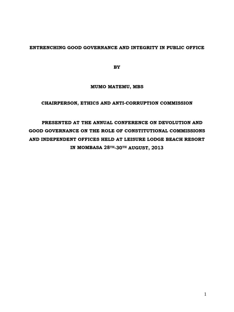 Good Governance and Integrity in Kenya | PDF | Governance | Human Rights