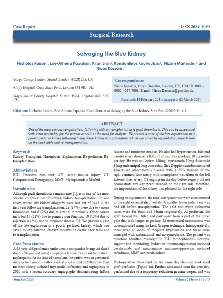 Salvaging the Blue Kidney | PDF | Kidney Transplantation | Thrombosis