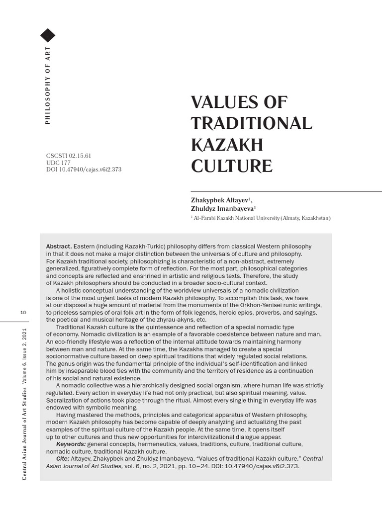 Values of Traditional Kazakh Culture | PDF | Thought | Kazakhstan