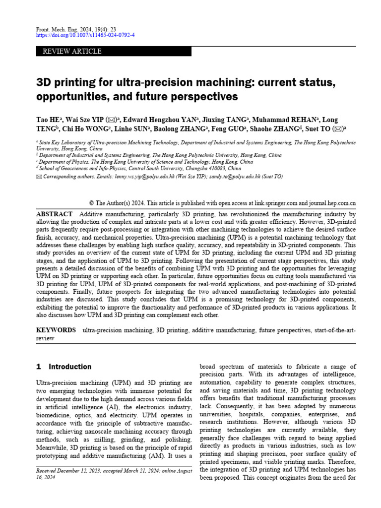 3D Printing For Ultra-Precision Machining Current | PDF | 3 D Printing ...