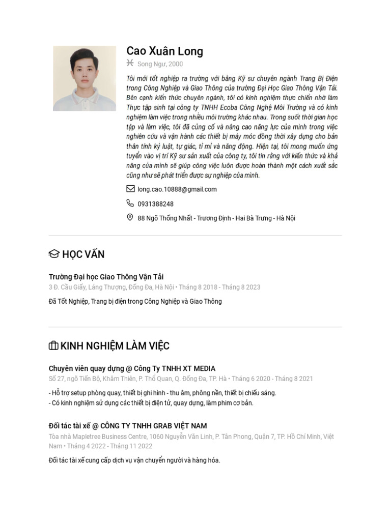 Cao Xuan Long CV | PDF